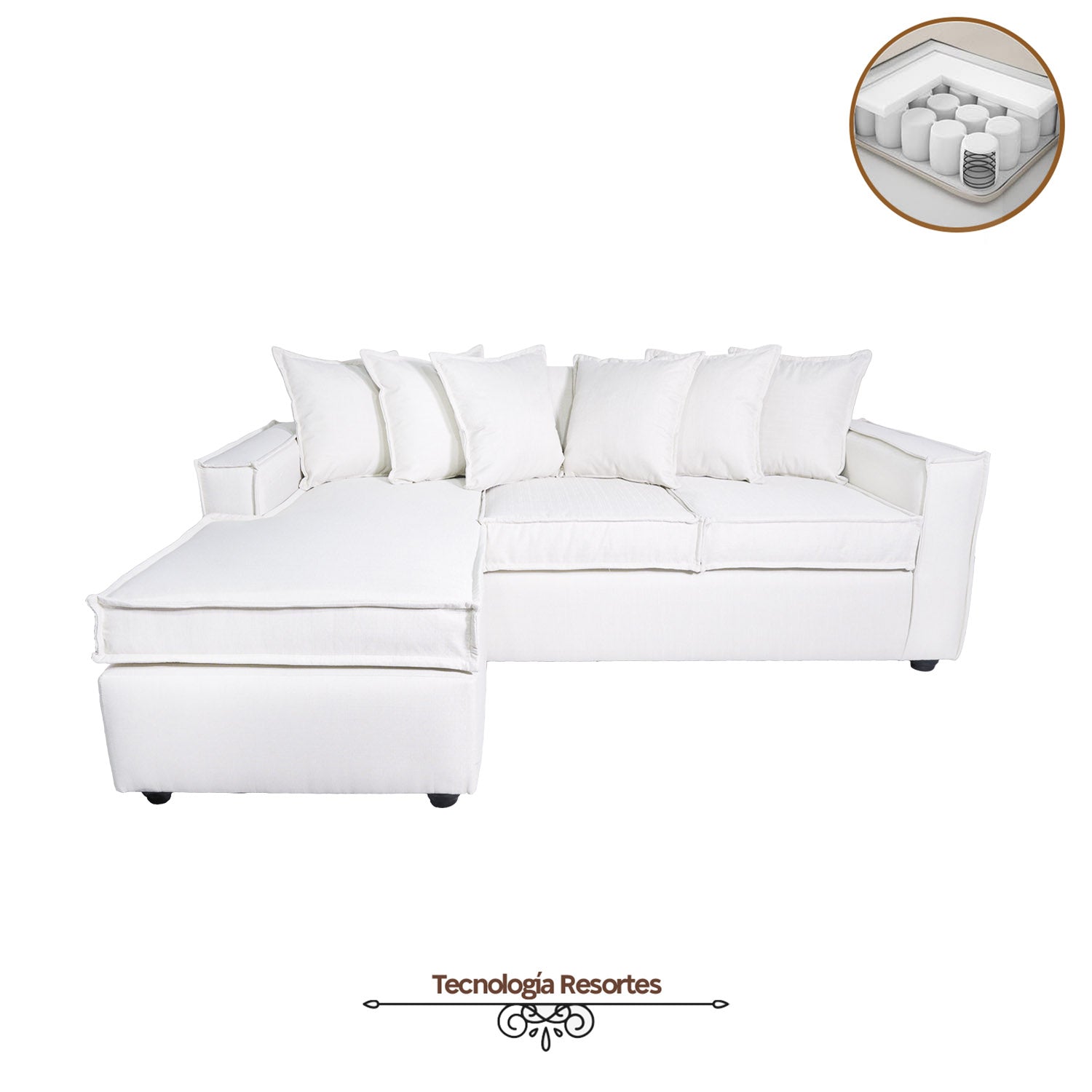 Sofá Intercambiable 5 Cuerpos con Resortes Homero Color Blanco Hueso B ...